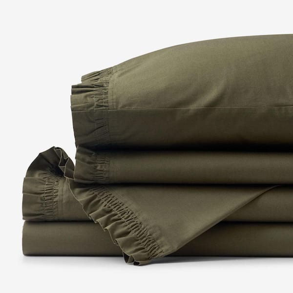 The Company Store Company Cotton Ruffle Garment Wash Olive King Sheet ...
