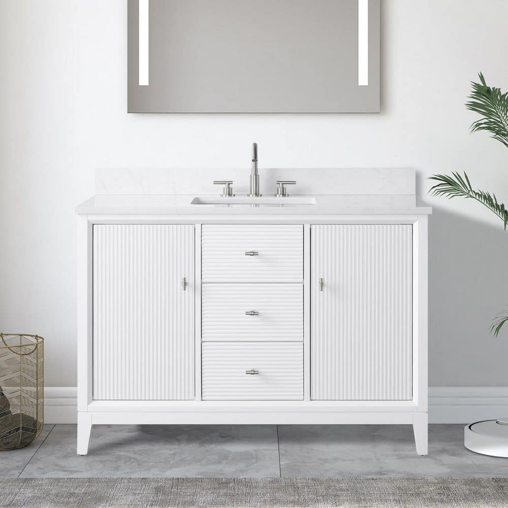 Vanity Art 48 in. W Single Sink Freestanding White Bath Vanity Cabinet ...