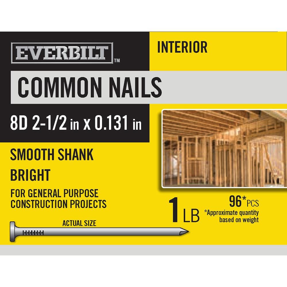 Everbilt 8D 2-1/2 in. Common Nails Bright 1 lb (Approximately 96 Pieces ...