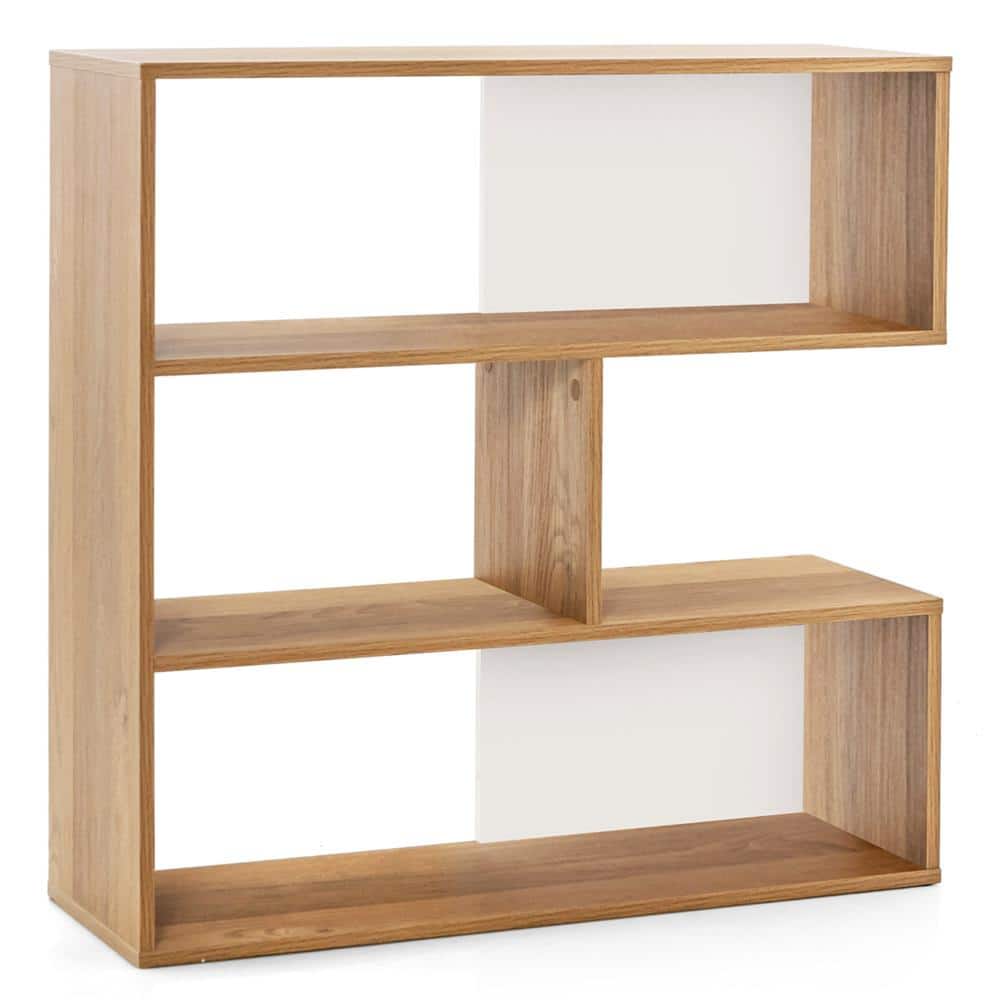 Costway 33 in. Tall Natural Engineered Wood 3-Shelf Accent Bookcase ...