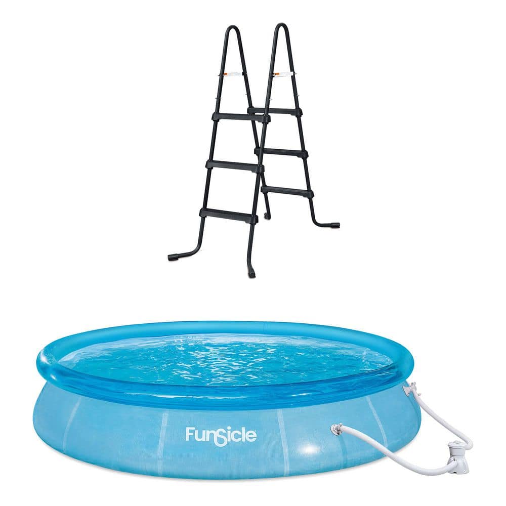 Funsicle Round 36 in. SureStep 3-Stair Pool Ladder w/ 12 ft. x 30 in. QuickSet Inflatable Pool ...