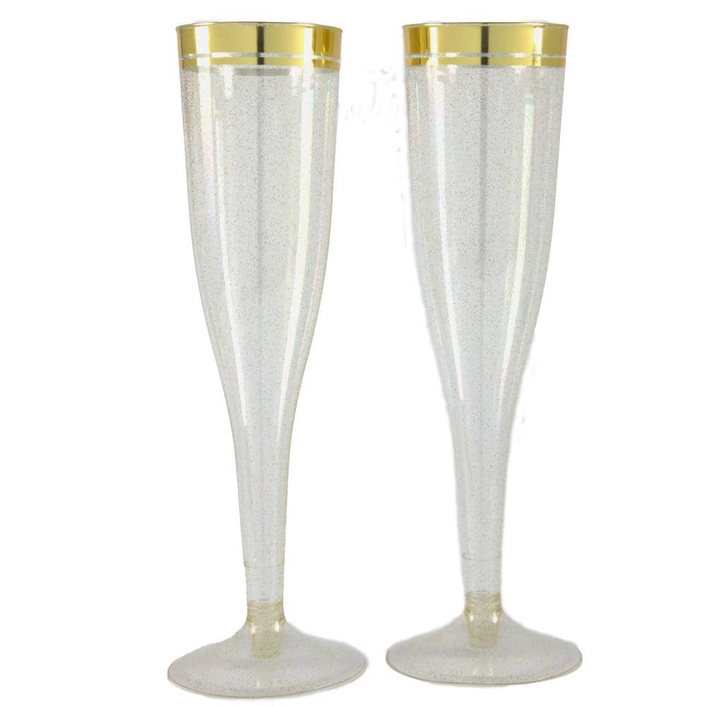 PERFECT SETTINGS 6.5 oz. Gold Glitter Disposable Plastic Champagne ...