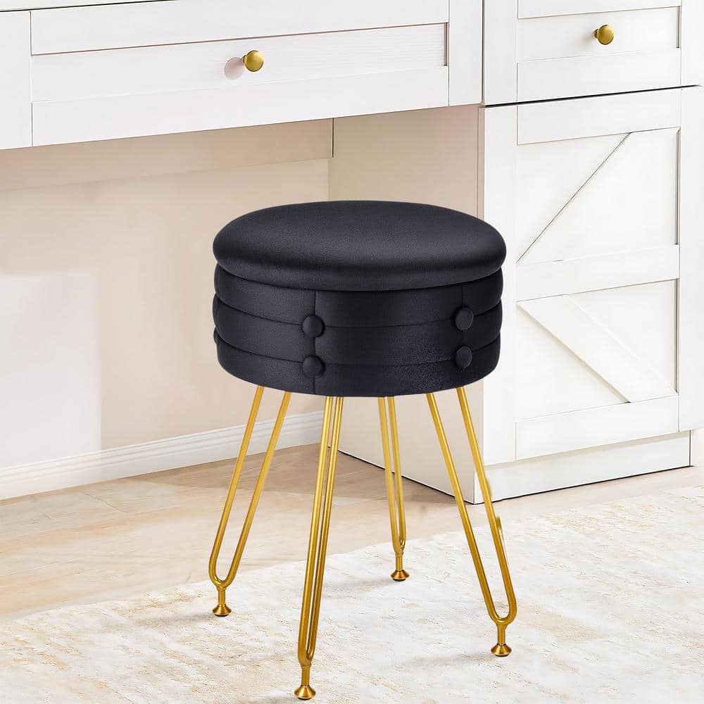 VECELO Vanity Stool with Storage, Black (Style 2) Velvet Makeup Chair ...