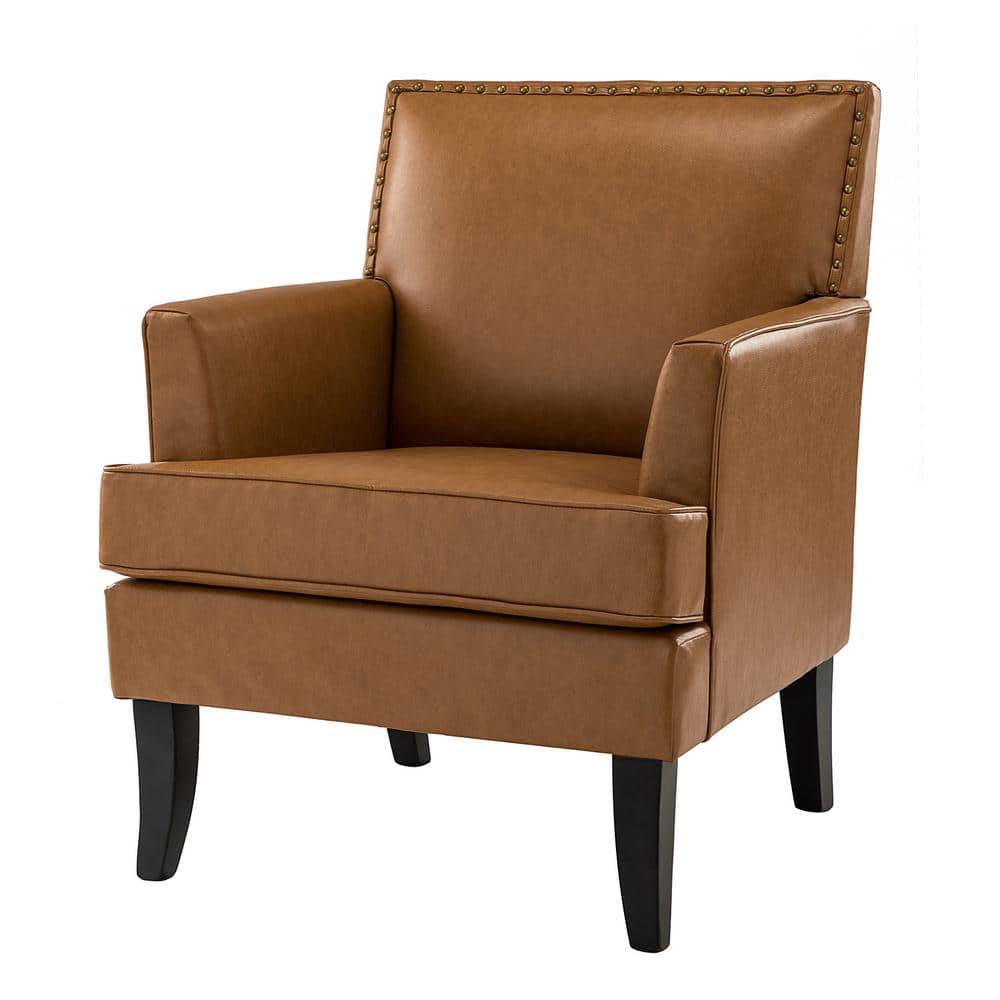 JAYDEN CREATION Maaf Camel Armchair with Solid Wooden Legs and Nailhead ...