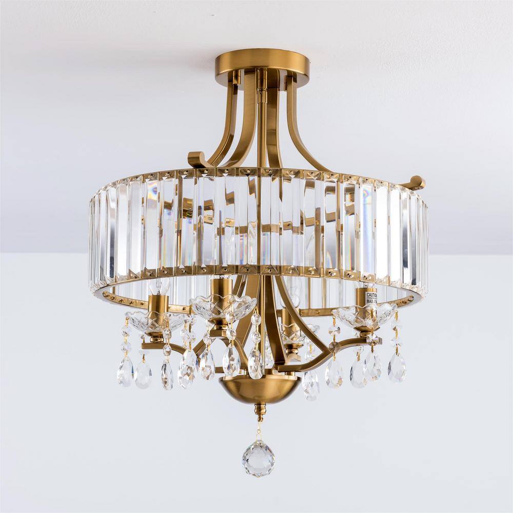 Maxax Jackson 16.5 in. 4-Light Classic Glam Brass Flush Mount with ...