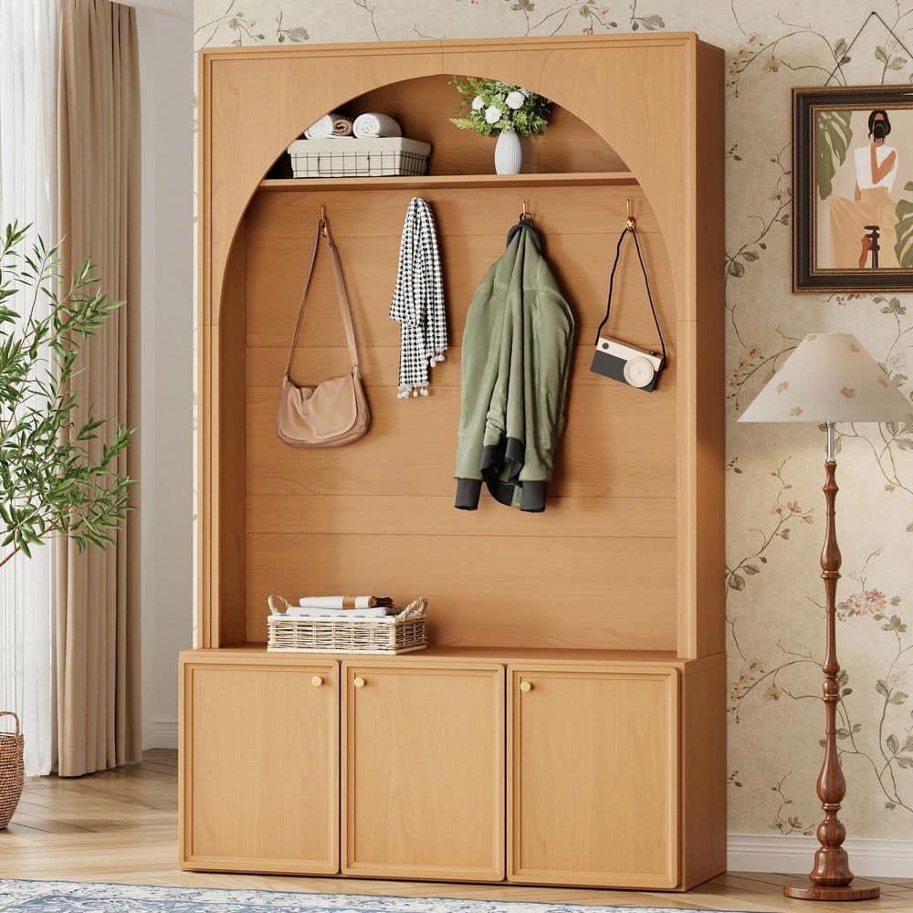 Harper & Bright Designs Natural Teak Farmhouse Retro Arched Entryway ...
