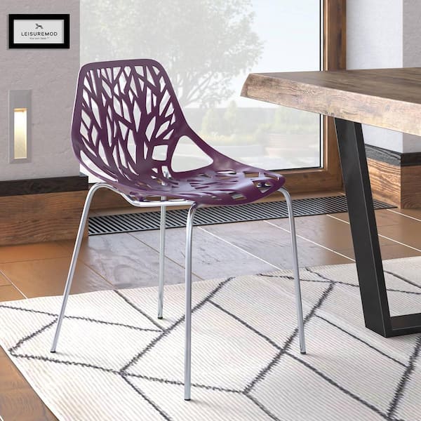 Leisuremod Stackable Dining Chair in Polypropylene Plastic with Chrome ...