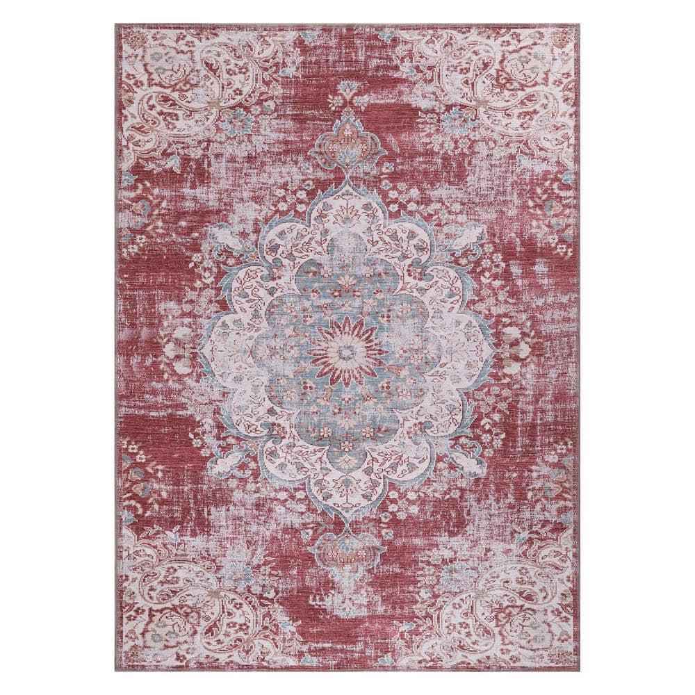 CAMILSON Rust Red 5 ft. x 7 ft. Machine Washable Vintage Area Rug ...