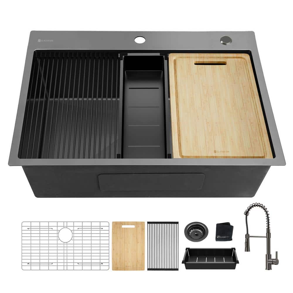 Glacier Bay 30 in Drop-In Single Bowl 18 Gauge Gunmetal Black Stainless ...