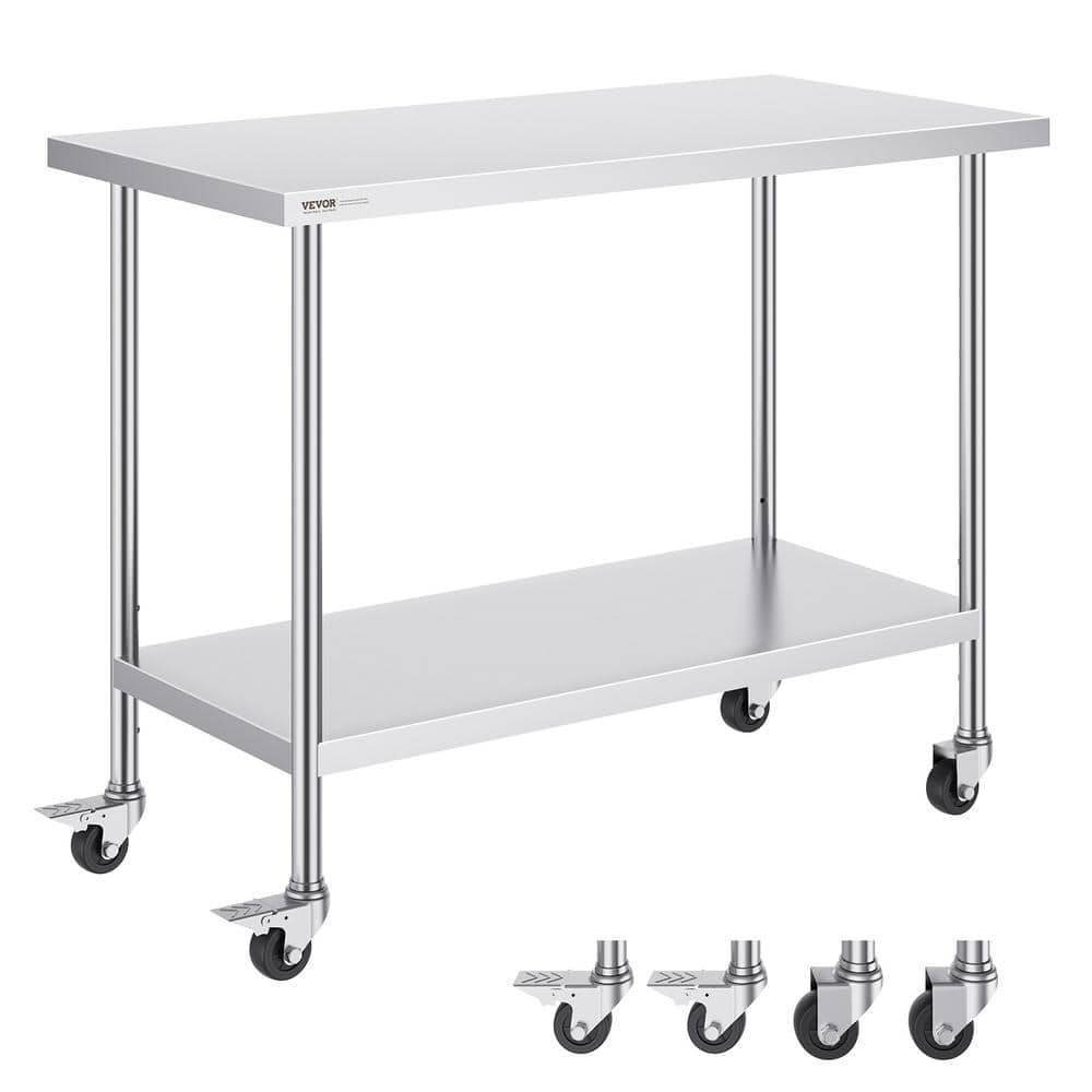 VEVOR 24 x 48 x 38 in. Stainless Steel Commercial Kitchen Prep Table ...