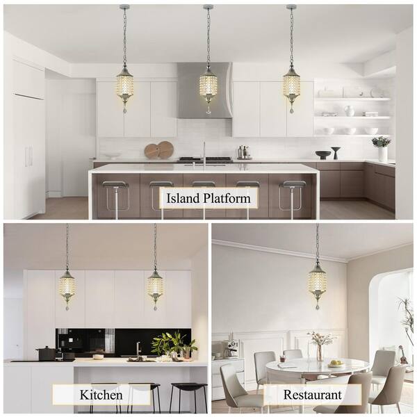Oaks Aura Brillio 1-Light Chrome Elegant 6.7 in. Crystal Pendant Light ...
