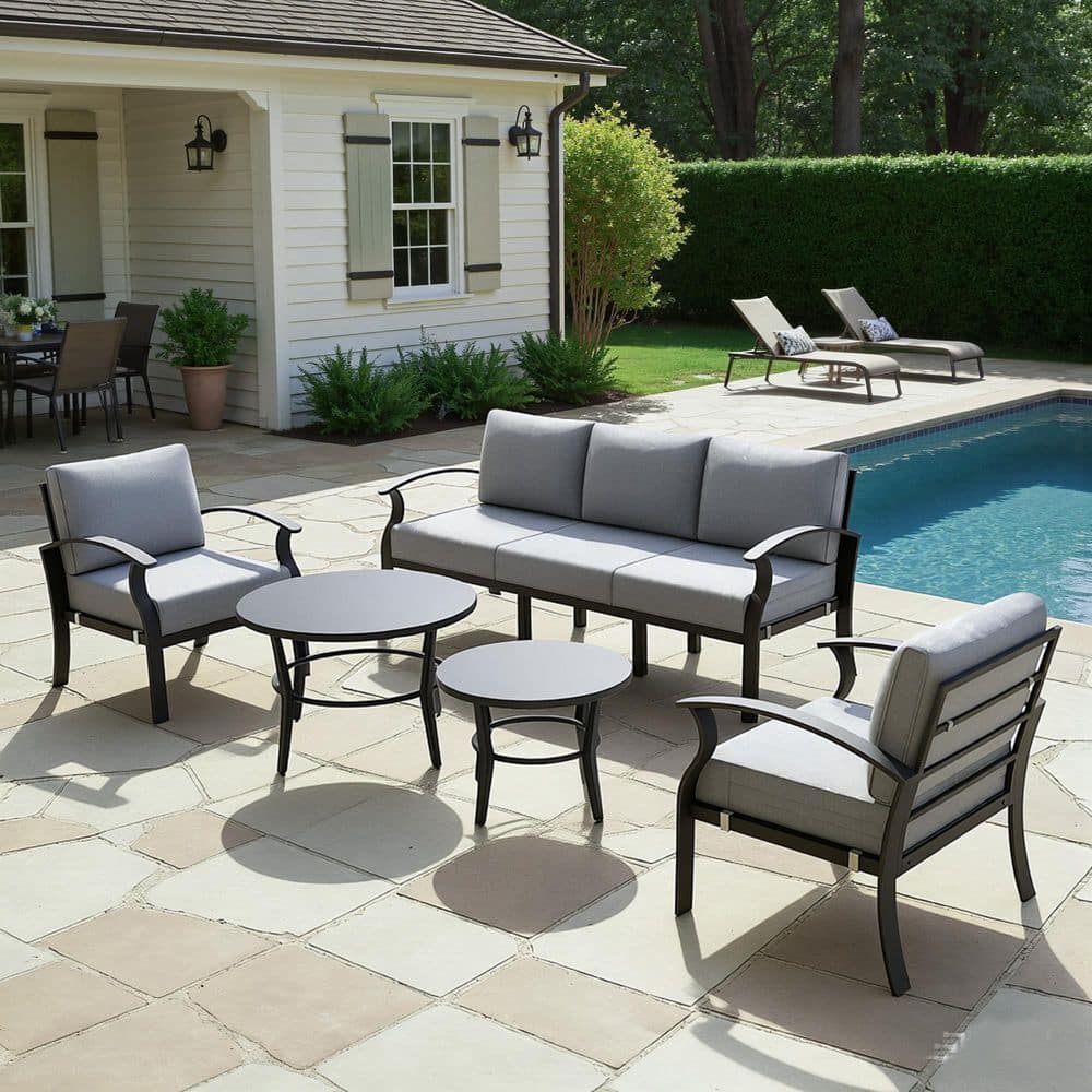 Halmuz 5-Seat Patio Aluminum Conversation Set with a Set of Large and ...