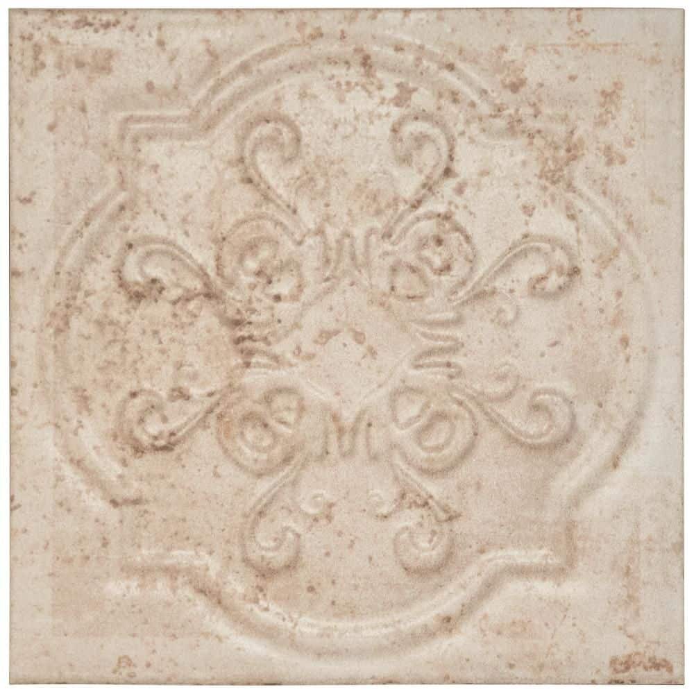 Merola Tile Ritz Ossidato Cream 8 in. x 8 in. Ceramic Wall Take Home ...