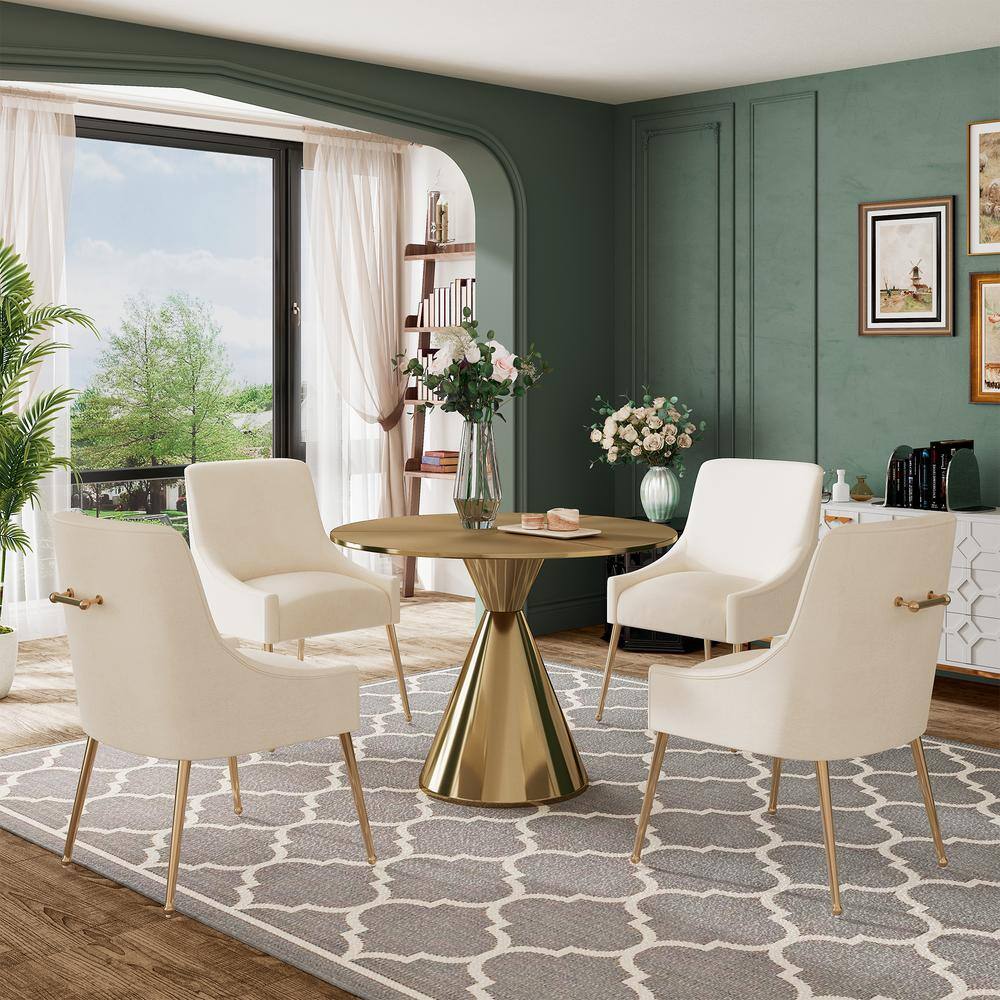 Clihome 5-Piece 39 in. Round Gold Stainless Steel Dining Set with Beige ...