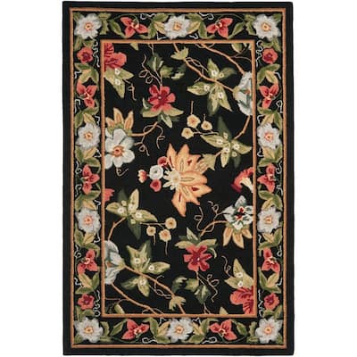 SAFAVIEH Chelsea Black 3 ft. x 8 ft. Gradient Border Floral Runner Rug ...