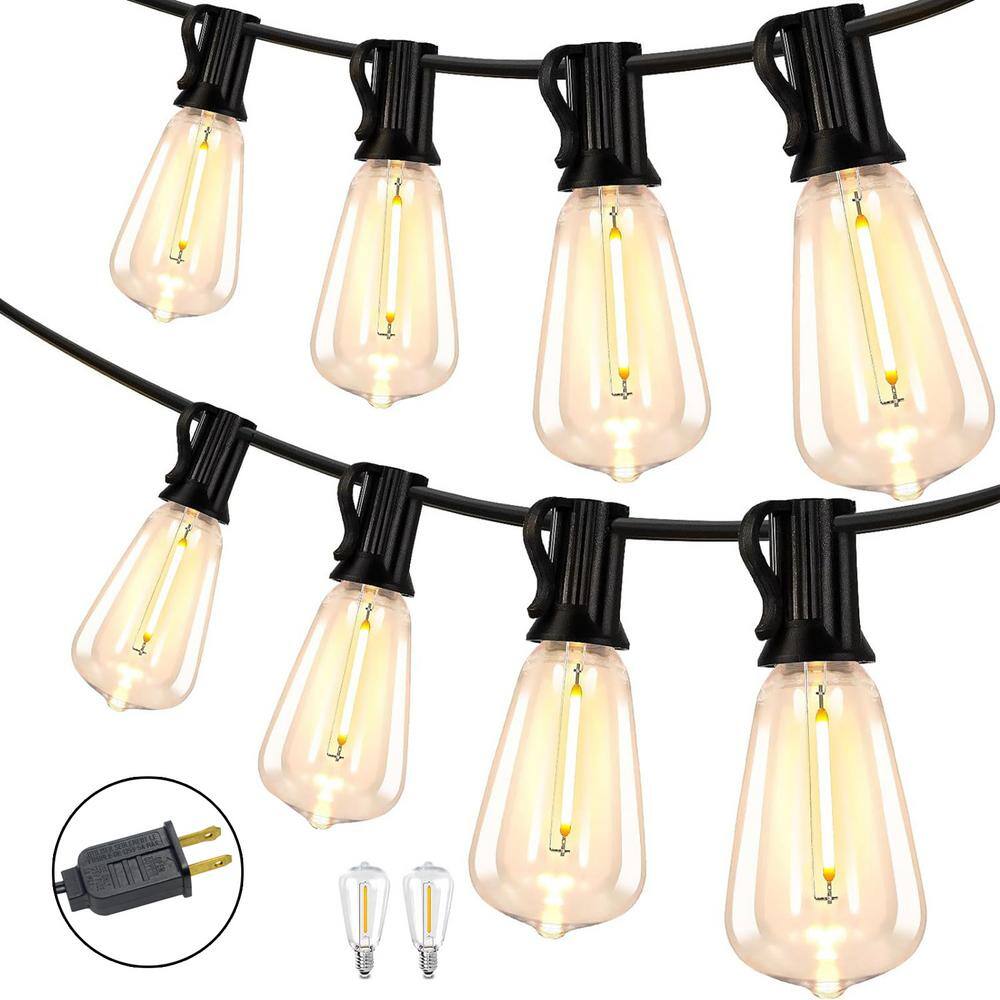 WYZM 25-Light 50 ft. Outdoor String Light with E12 LED Bulbs 2700K Warm ...