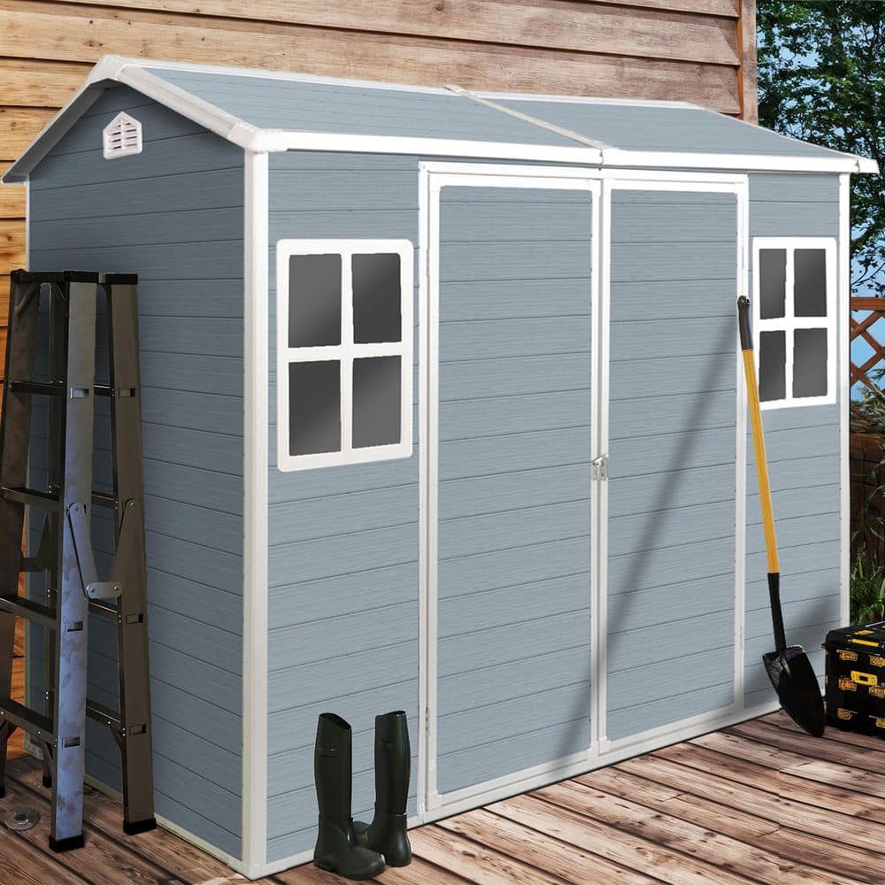 ToolCat 8 x 4 ft. Resin Plastic Outdoor Storage Shed with Windows and ...