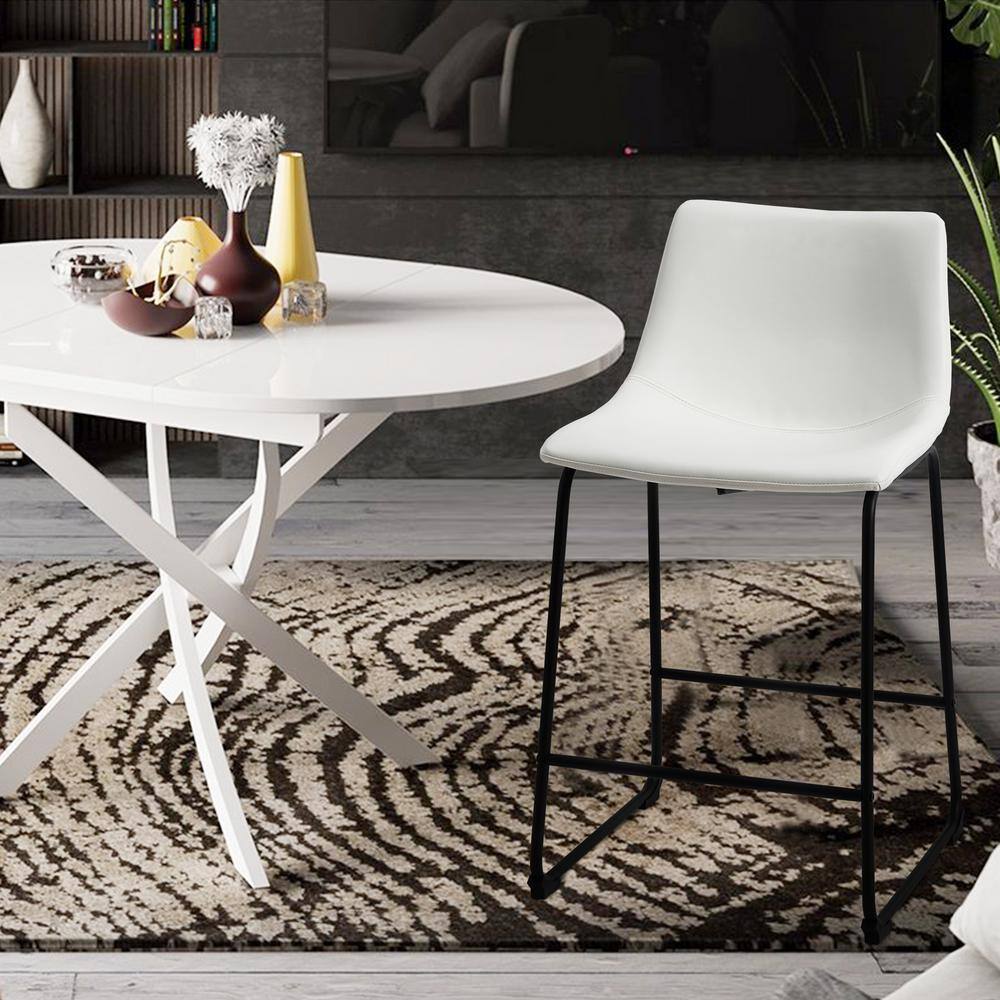 Dovelina KY 24 in. White Low Back Metal Frame Counter Height Bar Stool ...