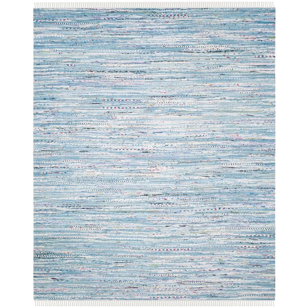 SAFAVIEH Rag Rug Light Blue/Multi 8 ft. x 10 ft. Striped Area Rug ...