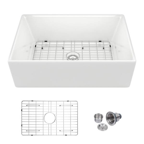 Logmey 30 in. x 20 in. Farmhouse/Apron Sink Single Bowl White Fireclay ...