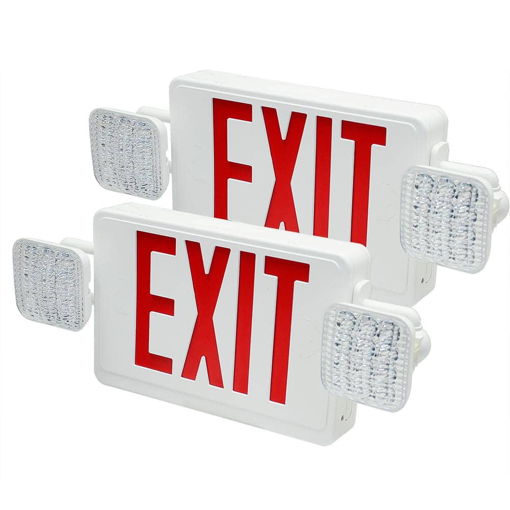 WYZM 120-Volt to 277-Volt Integrated White LED Exit Sign LED Emergency ...