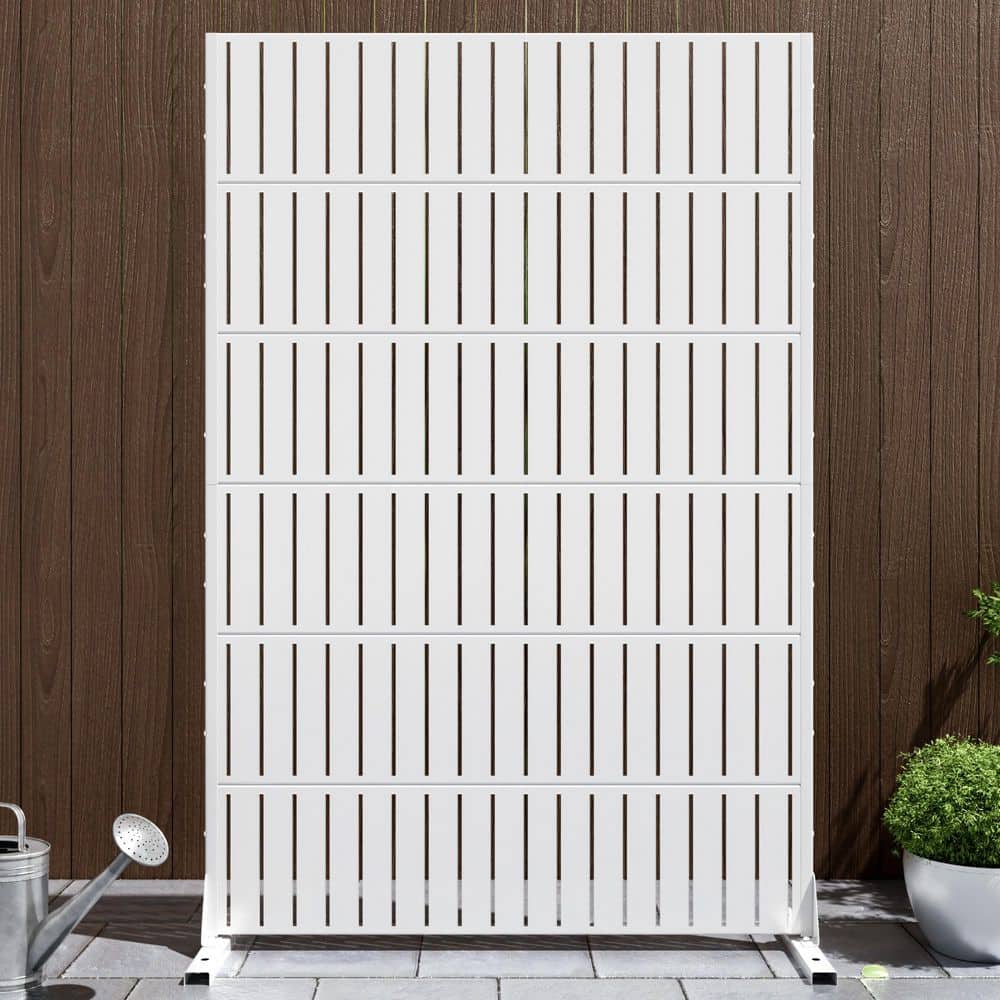 Lirago 72 in. x 47 in. White Privacy Screen Galvanized Freestanding ...