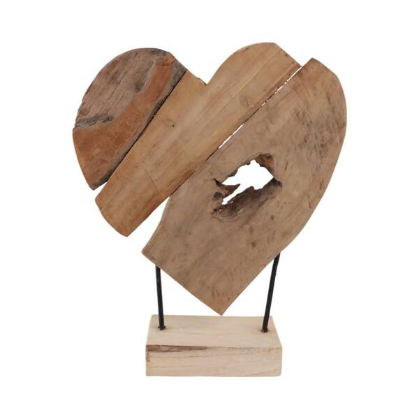 Liv & Skye Brown 16 in. x 20 in. Teak Wood Root Heart on Stand 21309 ...
