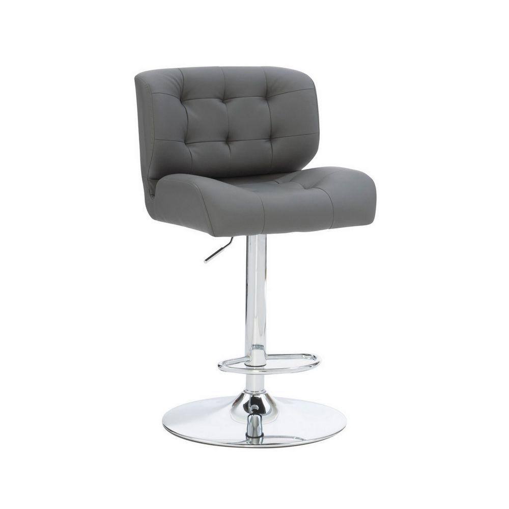 Benjara 41 in. Chrome and Gray Low Back Metal Frame Bar Stool with Faux ...