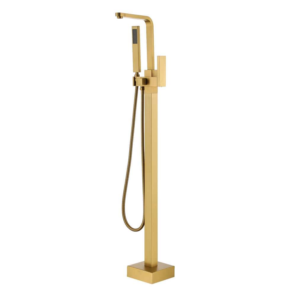 Dimakai Single-Handle Freestanding Tub Faucet with Hand Shower in Brushed Brass DK-9047-04-BB ...