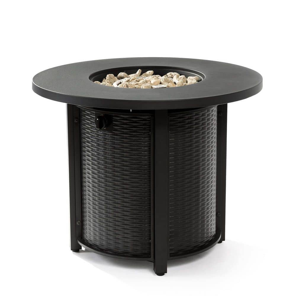 32 in. Black Round Steel Propane Gas Fire Pit Table PT-1030011-W - The ...