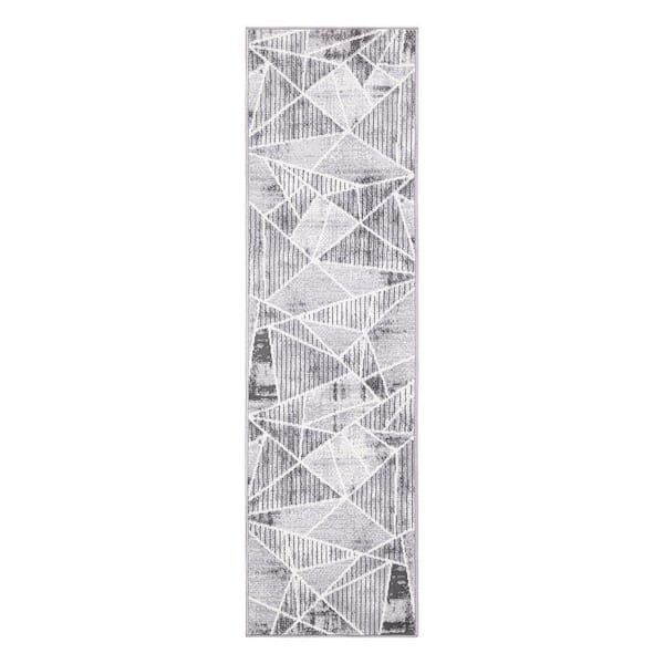 World Rug Gallery Gray 2 ft. x 7 ft. Geometric Modern Runner Rug ...