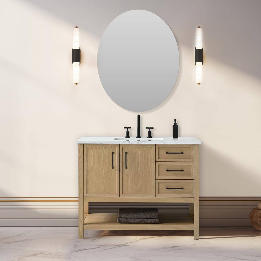 SUDIO Oliver 42 in. W Bath Vanity in Light Oak with Engineered Stone ...