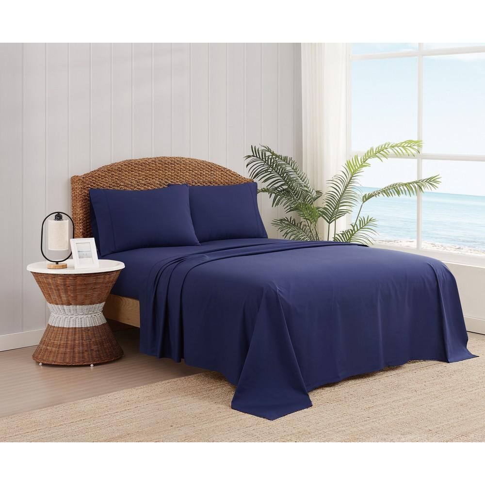 Oceanfront Resort Solid Percale Cotton Navy 4 Piece King Sheet Set ...