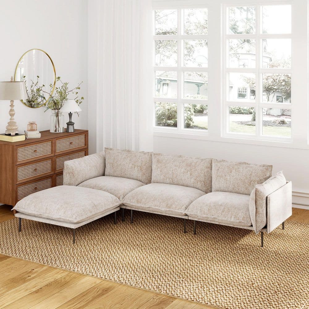 Magic Home 111 in. Tapered Arm Velvet L-Shaped Sectional Sofa, Deep ...