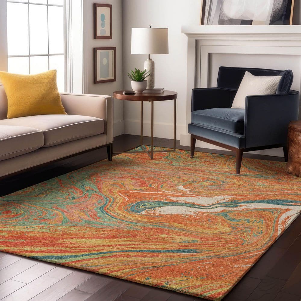 Addison Rugs Mayfield Premium Machine Washable Abstract AMF1061 Orange 8 ft. x 10 ft. Area Rug ...