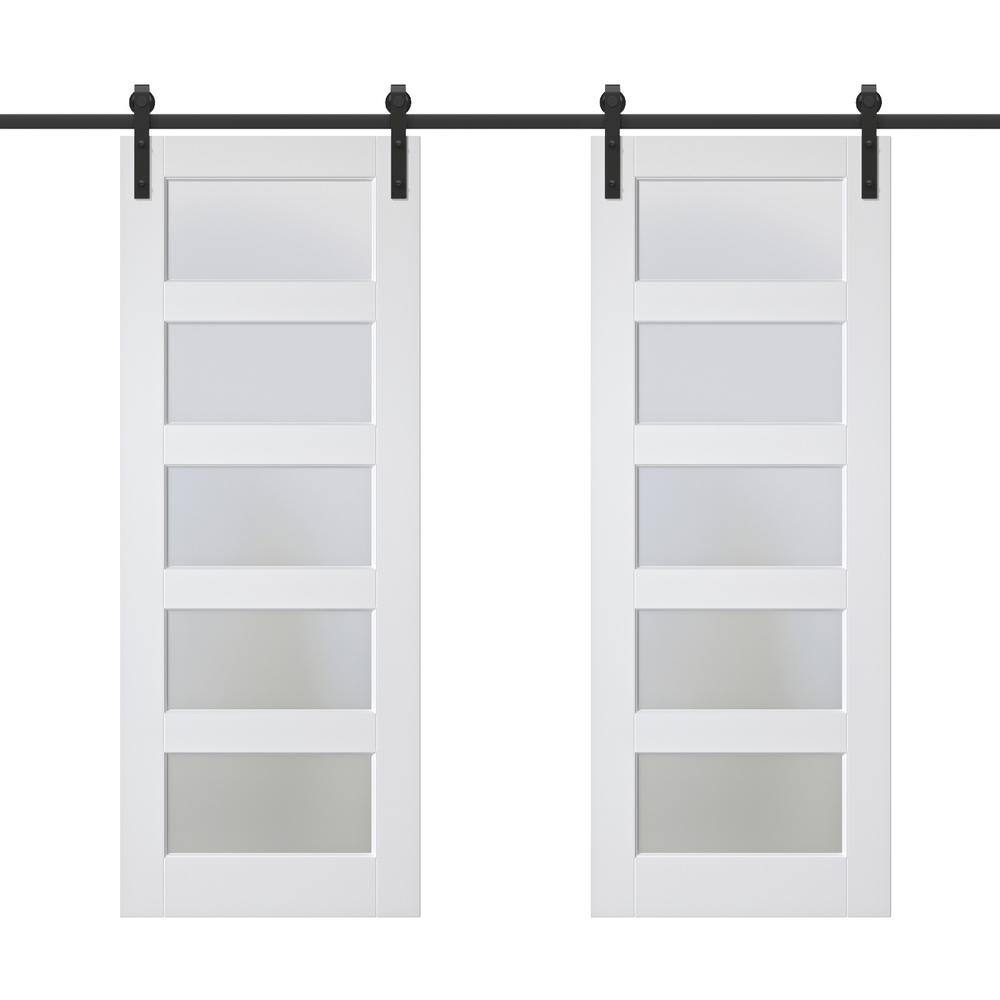 ARK DESIGN 60 in. x 80 in. 5-Lite Tempered Frosted Glass White Primed ...