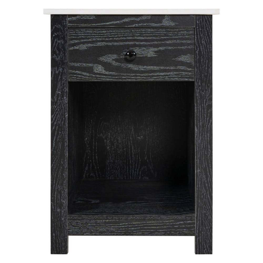 HOMESTOCK 1-Drawer Distressed Black 15.74 in. W 2-Tier Side Table ...