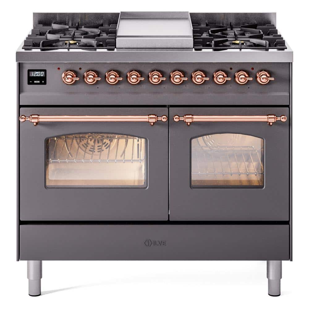 ILVE Nostalgie II 40 in. 6 Burner Freestanding Double Oven Dual Fuel ...