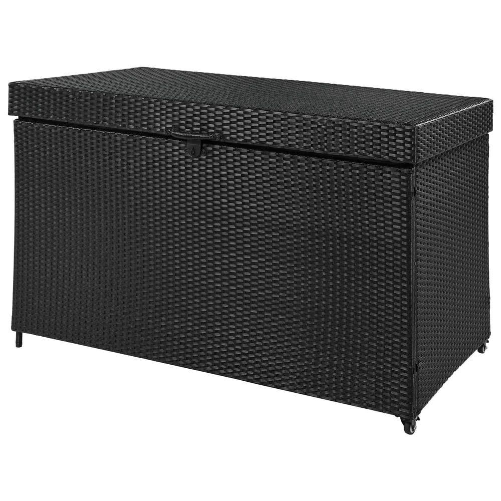 OLUMAT 230 Gal. Black All-Weather Rattan Wicker Storage Deck Box with ...