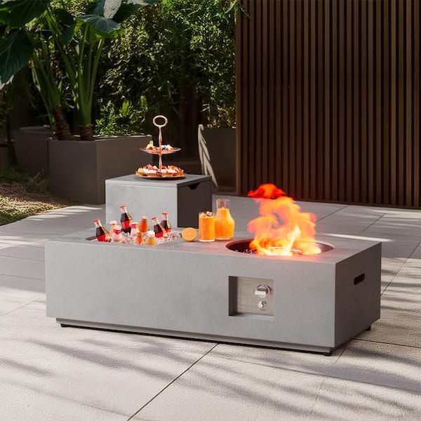 eVita 48 in. Rectangular Coating Steel Gas Fire Pit Table with 50,000 ...