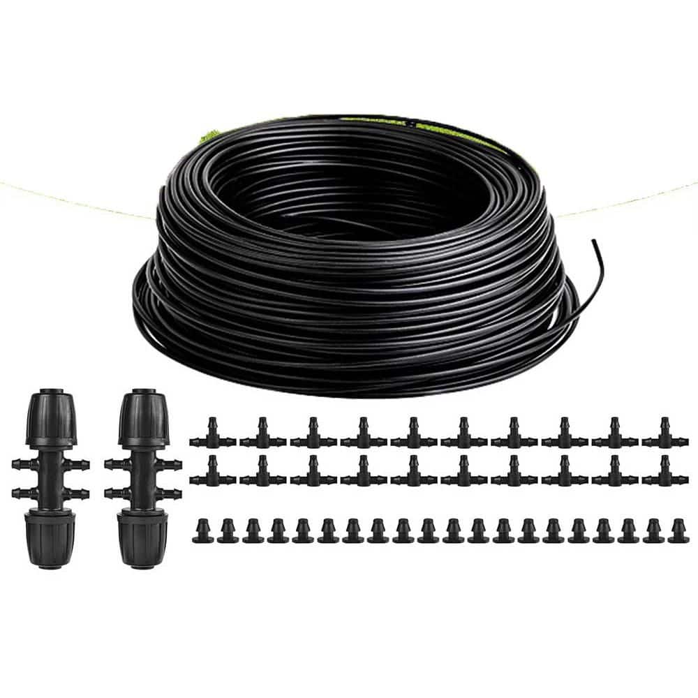 Oyezvary 100 ft. 1/4 in. Drip Irrigation Tubing Kit with 6-Way ...