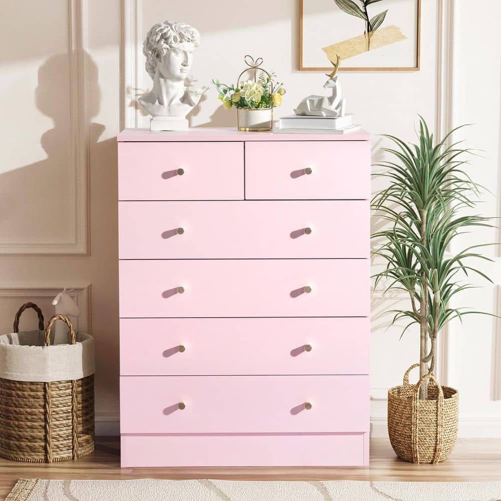 Karl home Pink 6-Drawer 25. 98 in. Wide Chest of Drawers K1G52005497 ...