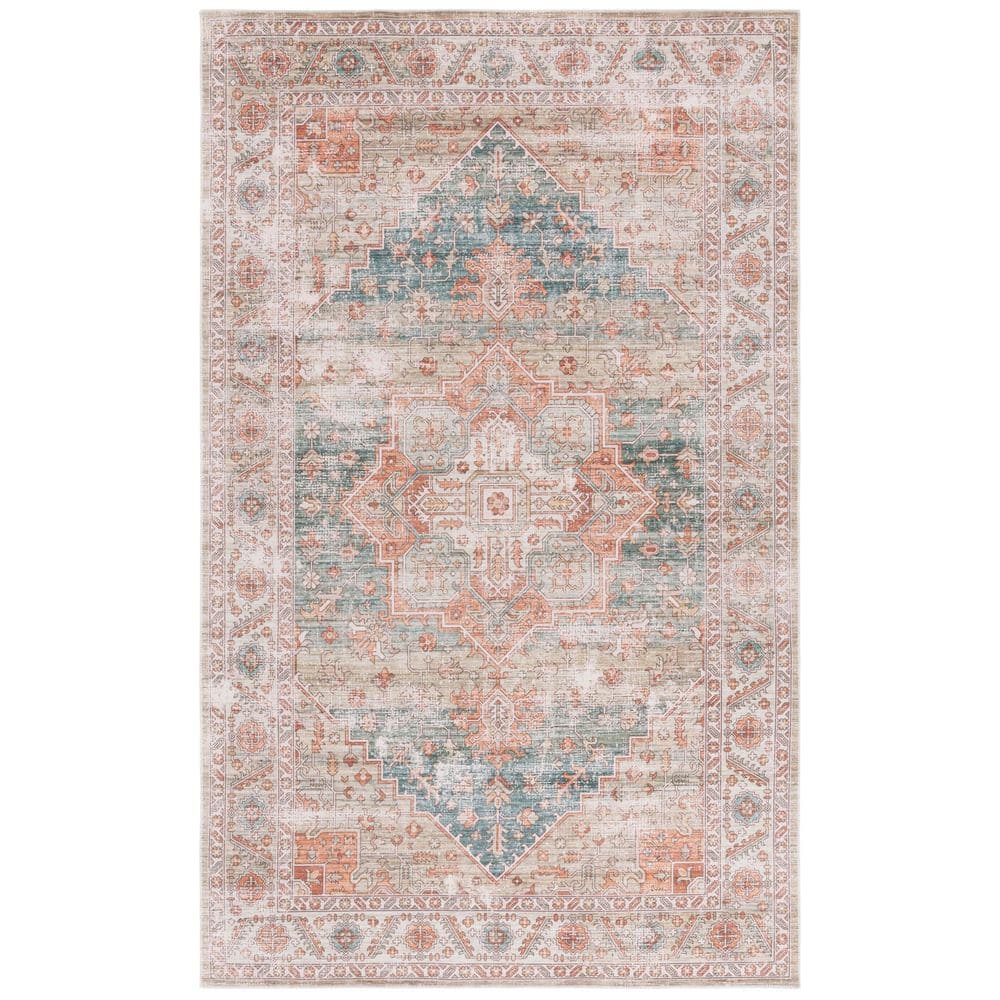 SAFAVIEH Arizona 3 ft. x 5 ft. Sage/Rust Machine Washable Distressed ...
