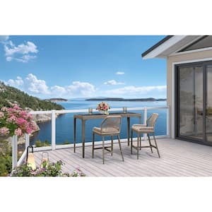 PURPLE LEAF Modern Aluminum Rectangle Bar Height Top Table and Wicker ...