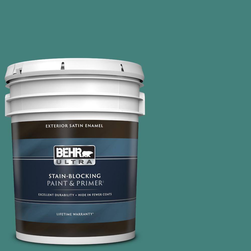 BEHR ULTRA 5 gal. #M450-6 Bubble Turquoise Satin Enamel Exterior Paint ...