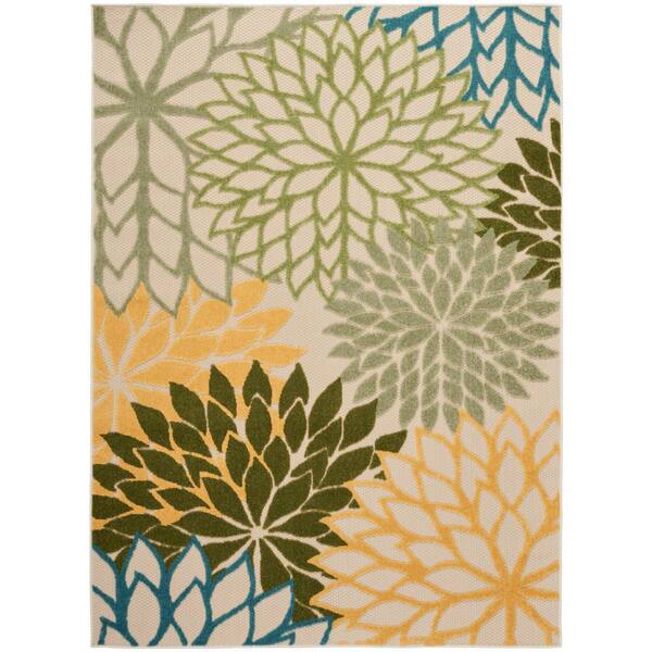 Nourison Aloha Green Multi-Color 4 ft. x 6 ft. Floral Contemporary ...