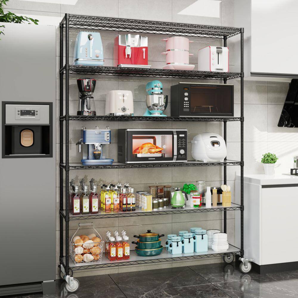 Amucolo 6-Tier 6000 lbs. Black Steel Adjustable Wire Storage Rack ...