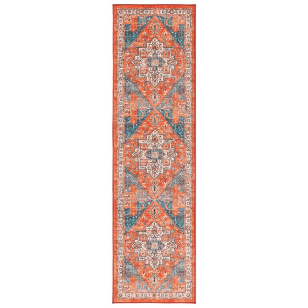 SAFAVIEH Journey 2 ft. x 8 ft. Rust/Blue Ivory Machine Washable ...