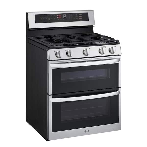 LG 30 in. 6.9 cu. ft. 5 Burners Smart Wi-Fi Freestanding Double Oven ...