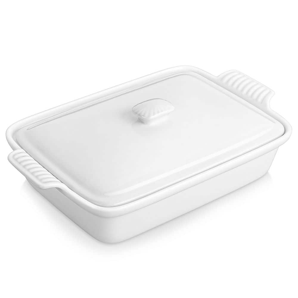 MALACASA Porcelain 1-Piece Rectangular Baking Dish Set with Lid White ...
